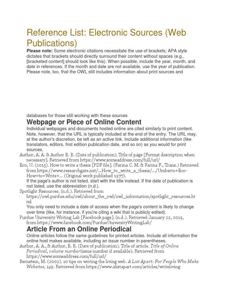 APA Citations For Electronic Sources | PDF | Digital Object Identifier ...