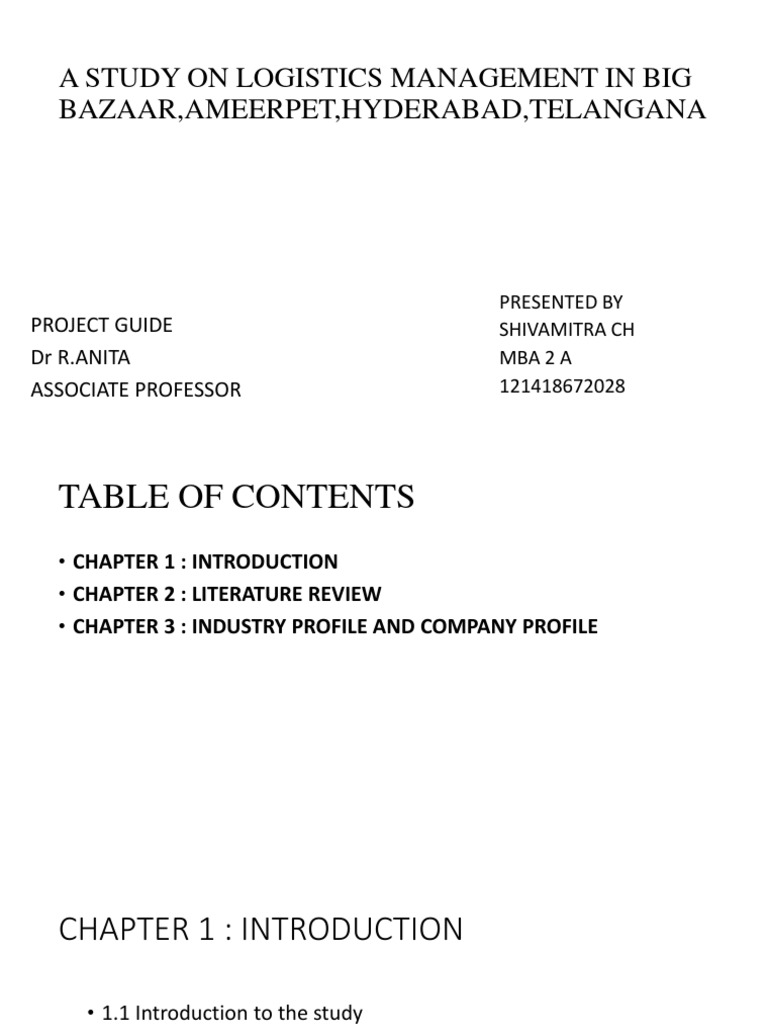 A Study On Logistics Management in Big Bazaar, Ameerpet, Hyderabad ...