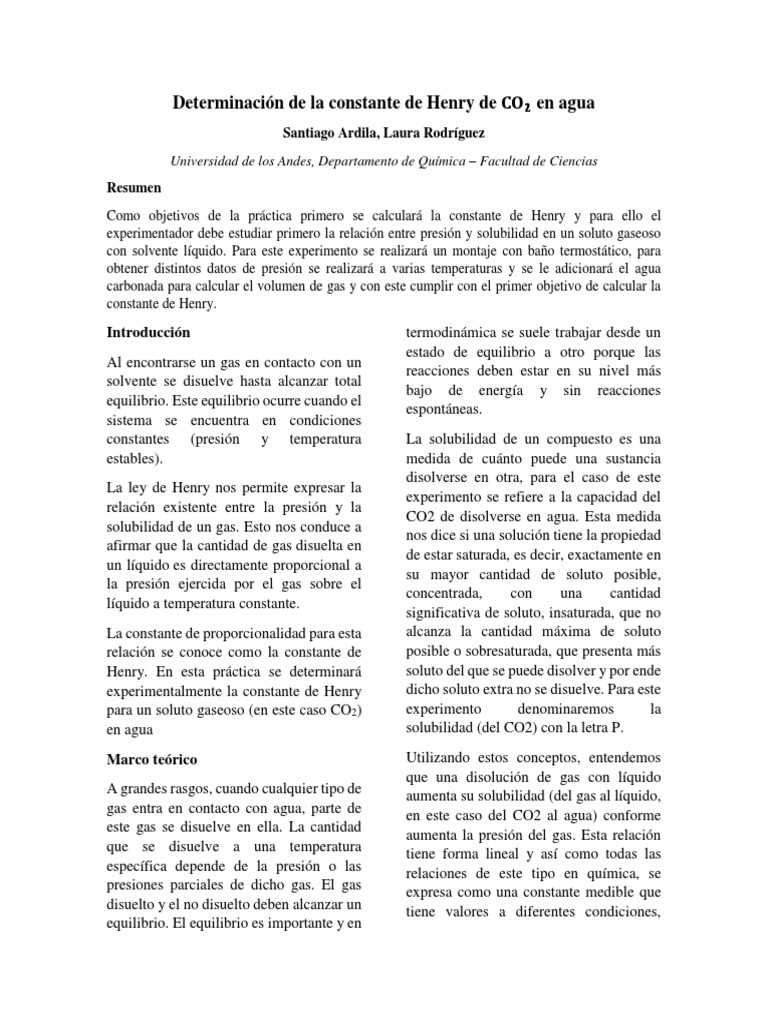 Determinación de La Constante de Henry de CO2 en Agua | PDF ...
