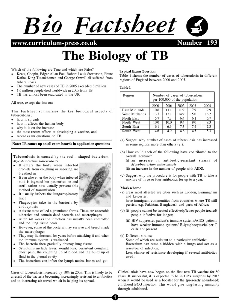 The Biology of TB: Bio Factsheet | PDF | Tuberculosis | Vaccines