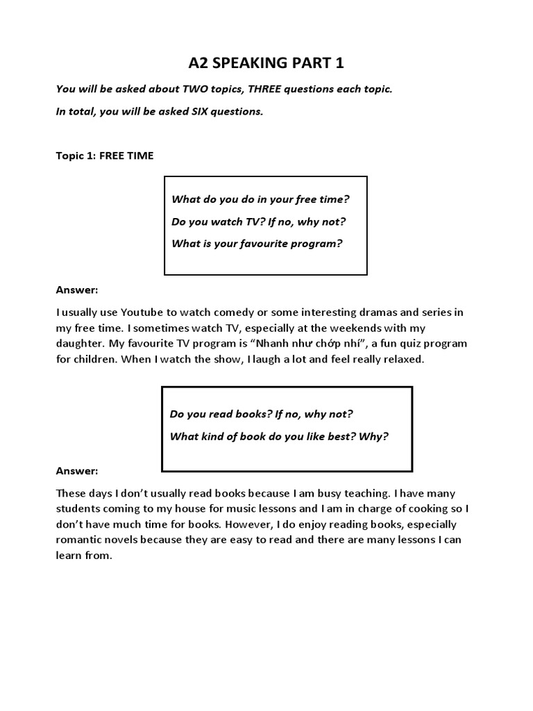 A2 Speaking Part 1 | PDF | Food And Drink | Foods