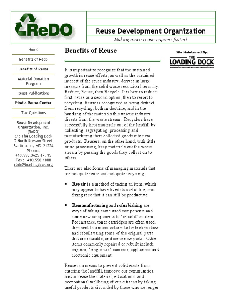 Benefits of Reuse | PDF | Reuse | Waste Management