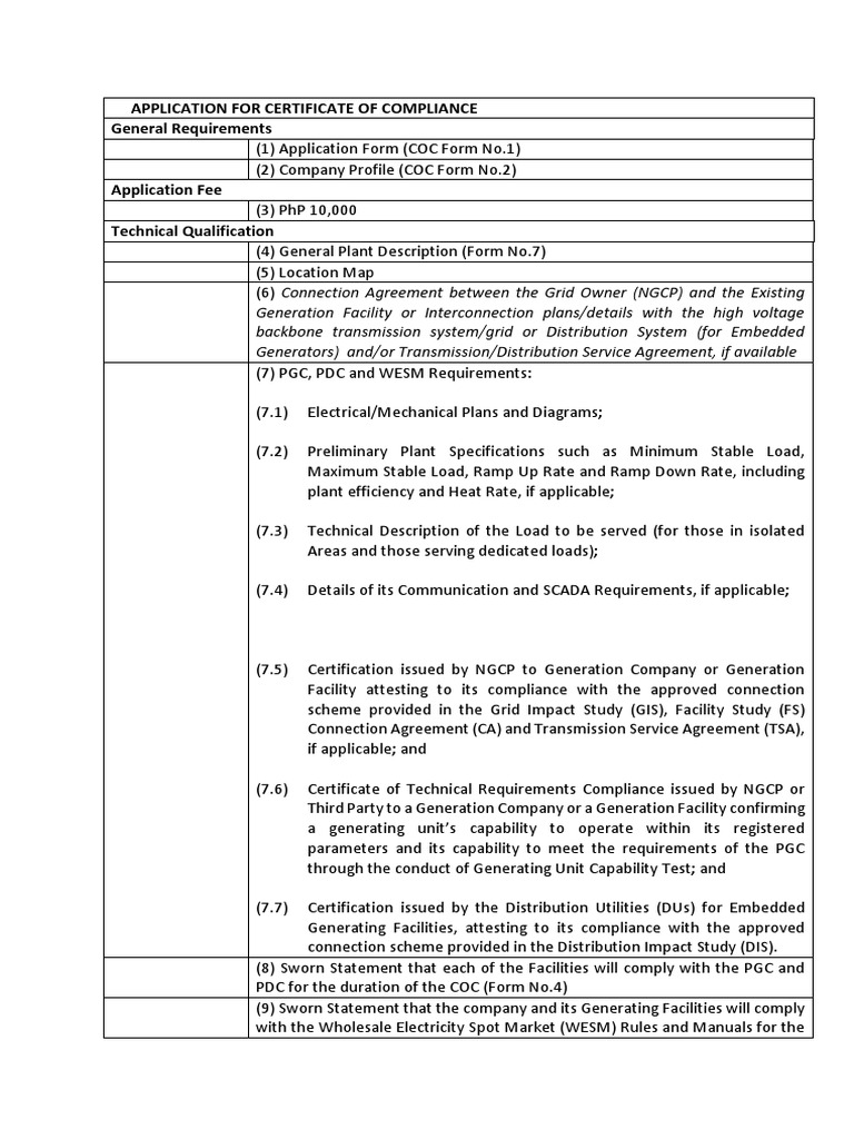 Application For Certificate of Compliance General Requirements | PDF ...