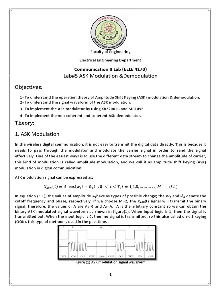 Lab 5 Ask Modulation Anddemodulation Objectives Communication Ii Lab