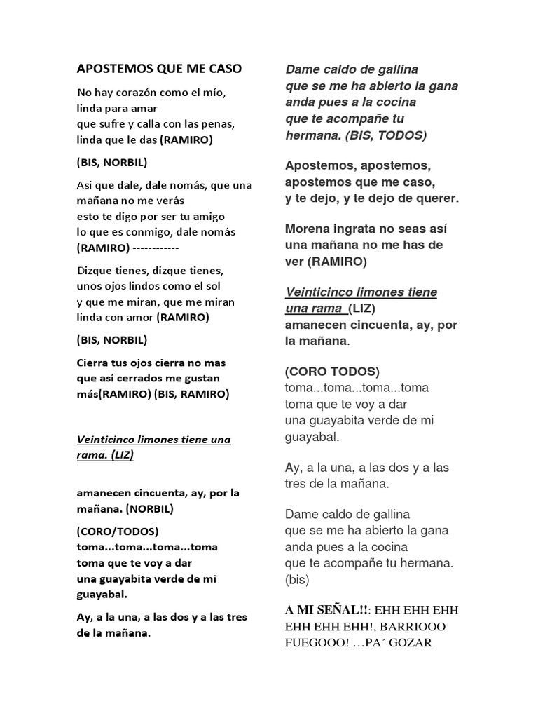 Apostemos Que Me Caso Letra | PDF