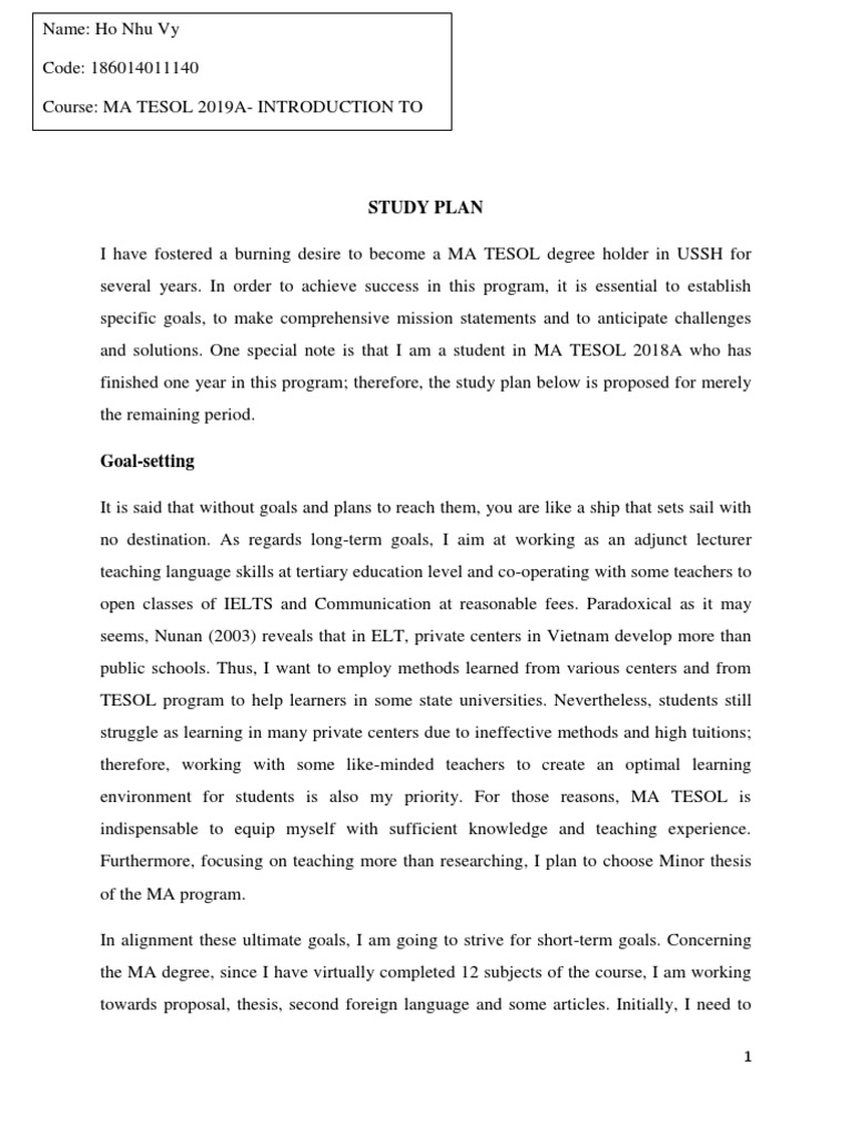 Study Plan | PDF | English As A Second Or Foreign Language | Goal