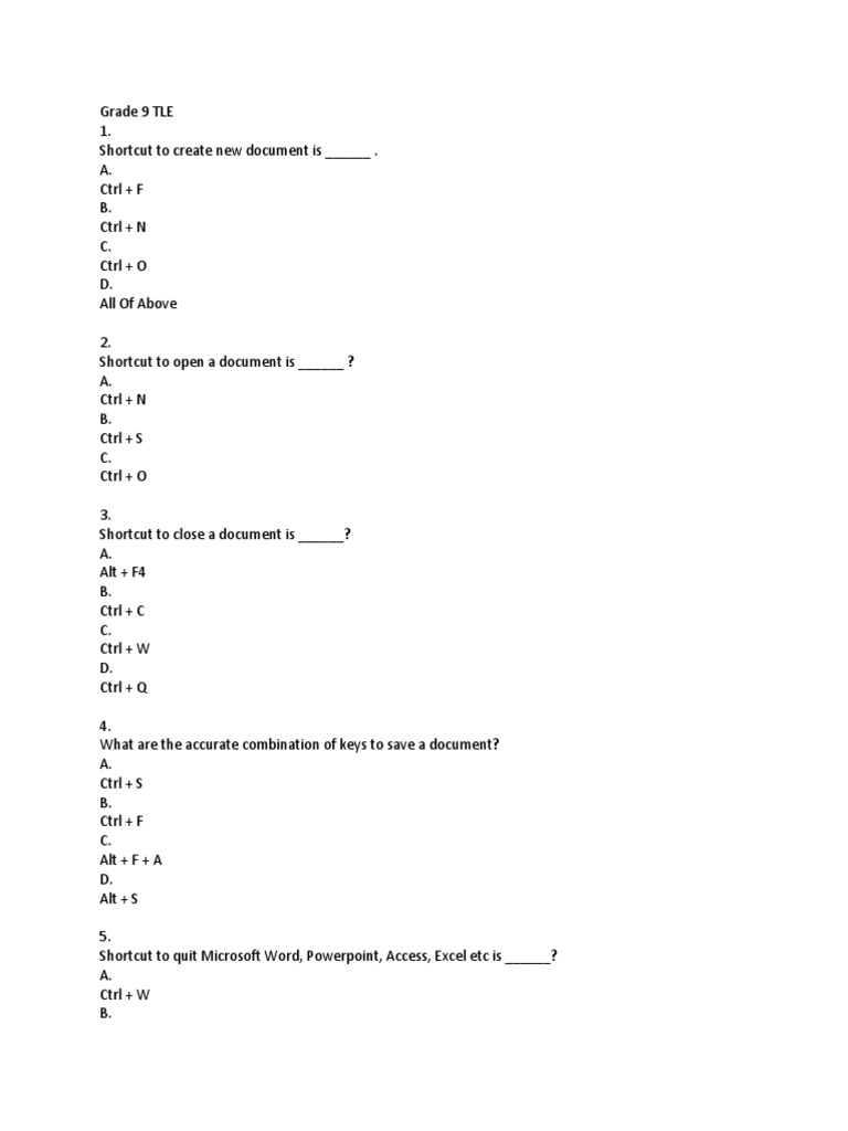 Test in Tle 9 Office Command | PDF | Spreadsheet | Keyboard Shortcut
