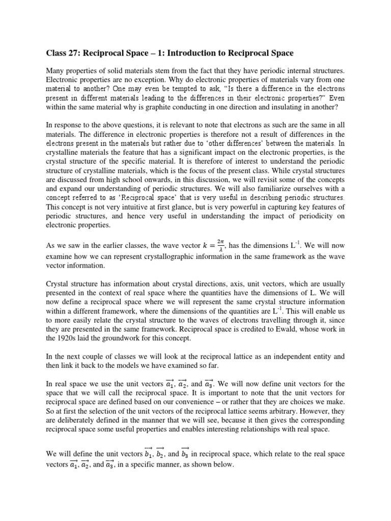 Introduction To Reciprocal Space | PDF | Crystal Structure | Euclidean ...