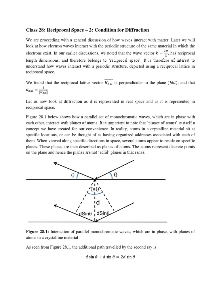 Note - 2 (Condition For Diffraction) PDF | PDF | Diffraction | Lattice ...