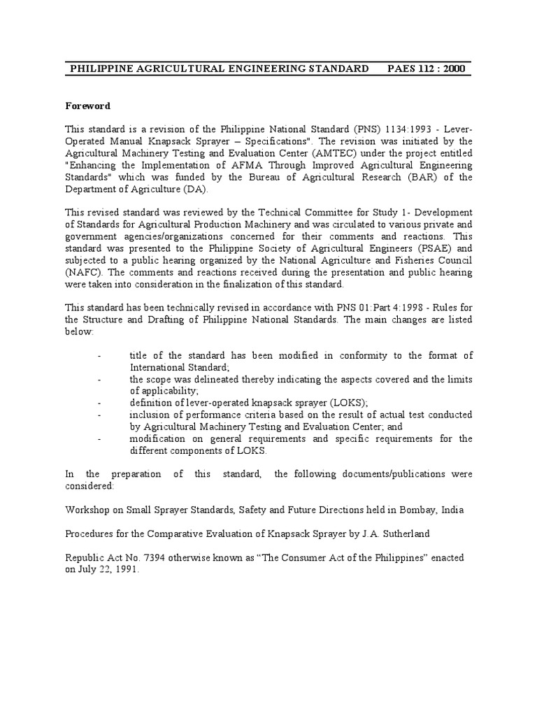 Philippine Agricultural Engineering Standard Paes 112: 2000 | PDF ...