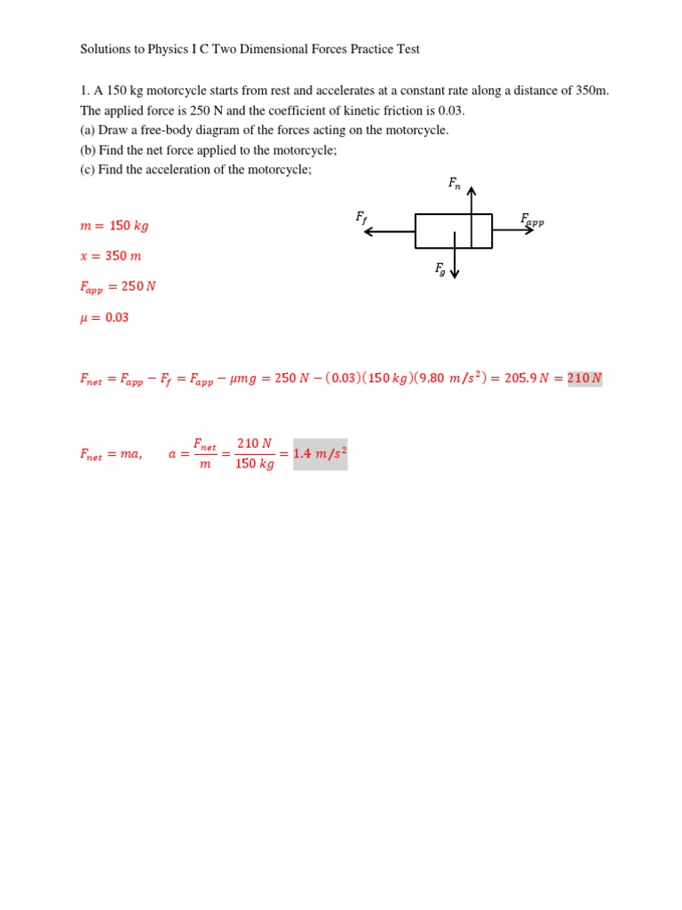 2D Forces Practice Test Solutions | PDF | Force | Motion (Physics)