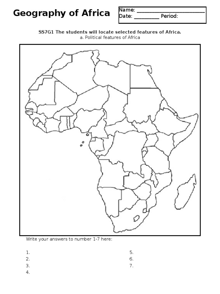 Geography of Africa: SS7G1 The Students Will Locate Selected Features ...