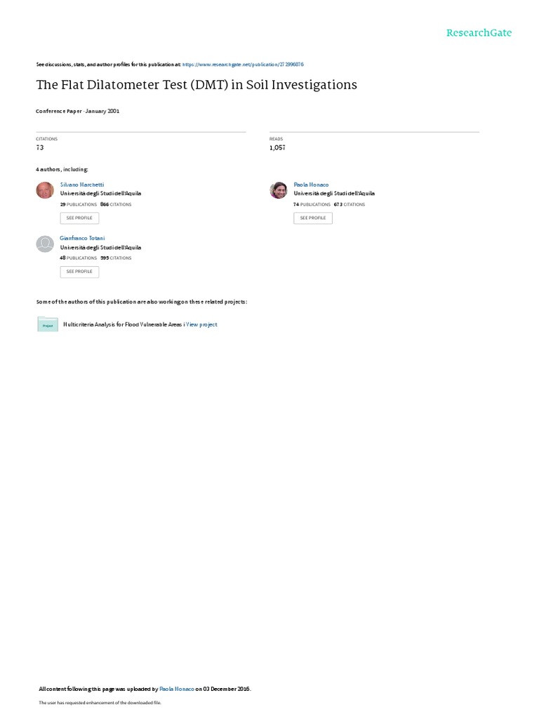 The Flat Dilatometer Test (DMT) in Soil Investigations: January 2001 ...