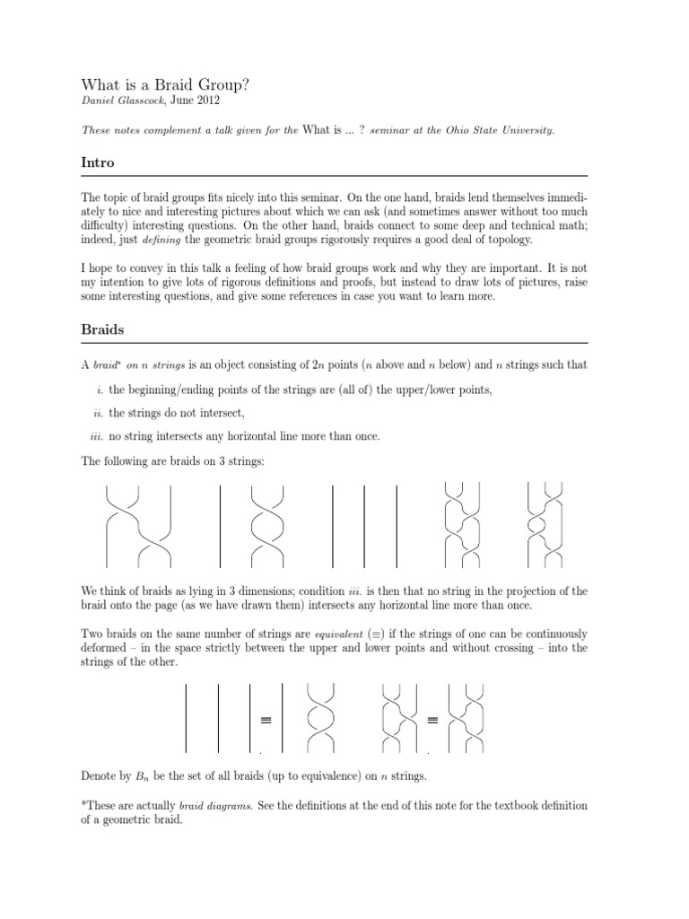 Braid Group | PDF | Group (Mathematics) | Algebraic Structures