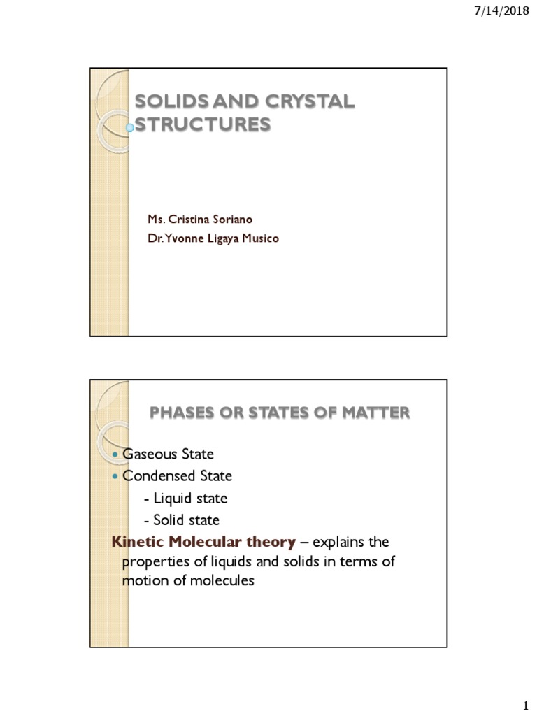 Solids and Crystal Structures | PDF | Intermolecular Force | Chemical ...