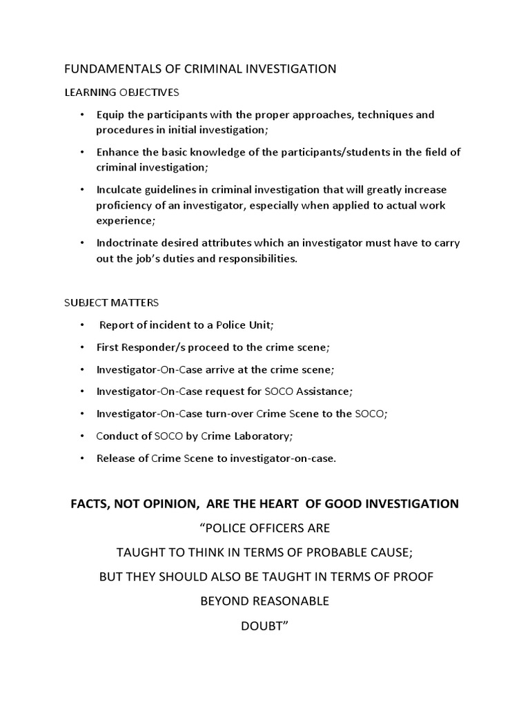 Fundamentals of Criminal Investigation: Facts, Not Opinion, Are The ...