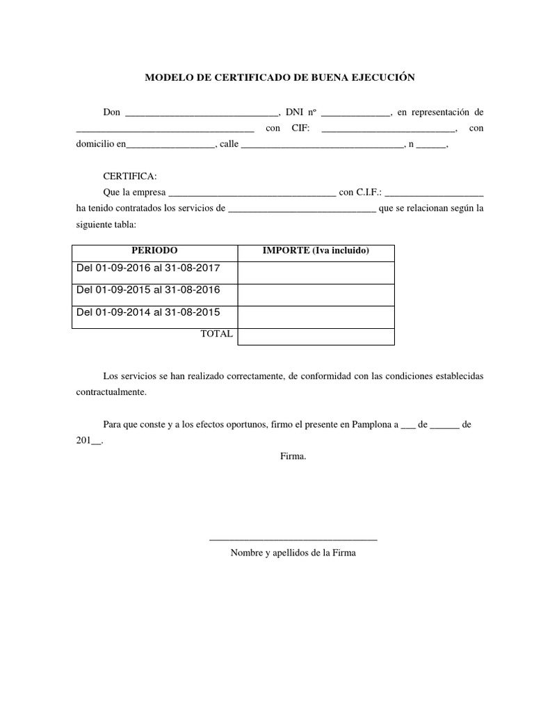 Modelo de Certificado de Buena Ejecucion | PDF