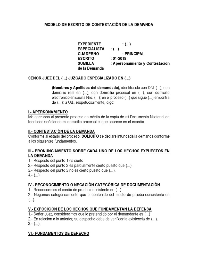 Modelo de Escrito de Contestacion de La Demanda | Demanda judicial | Virtud