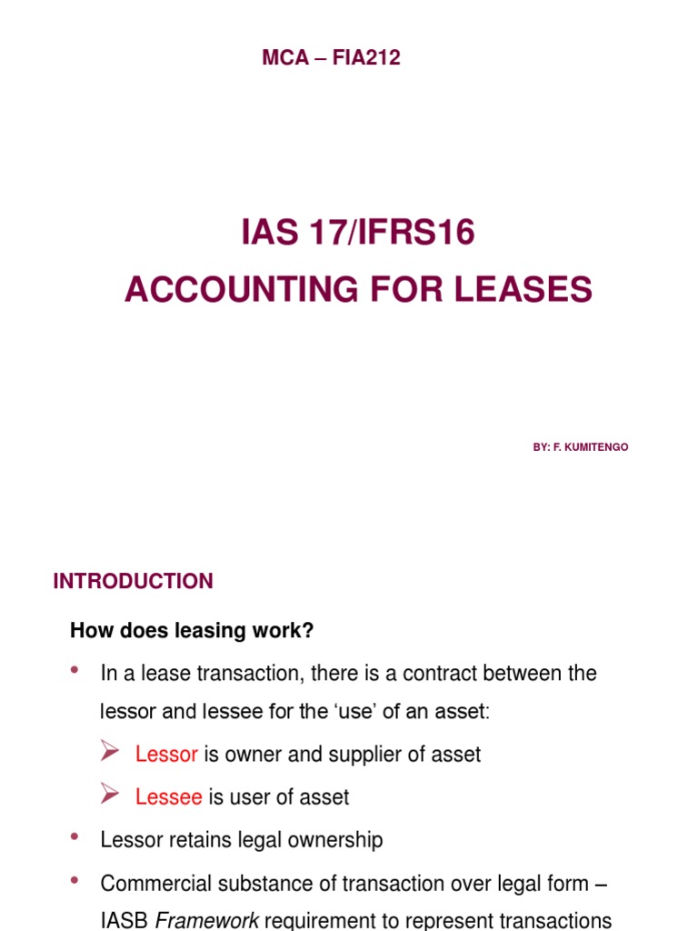 IAS 17/IFRS16 Accounting For Leases: MCA - FIA212 | PDF | Lease ...