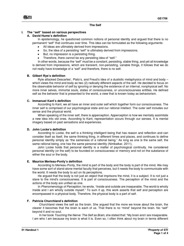 Euthenics Handout 1 | PDF | Philosophy Of Self | Id