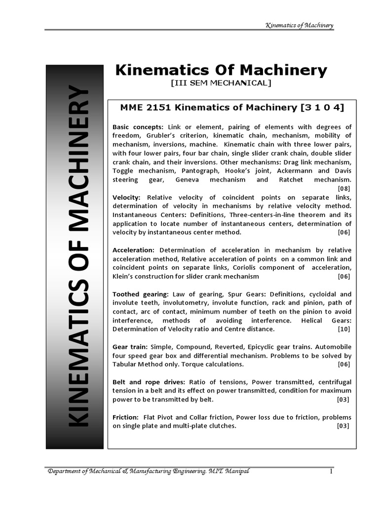 Kinematics of Machinery: A Comprehensive Overview of the Kinematic ...