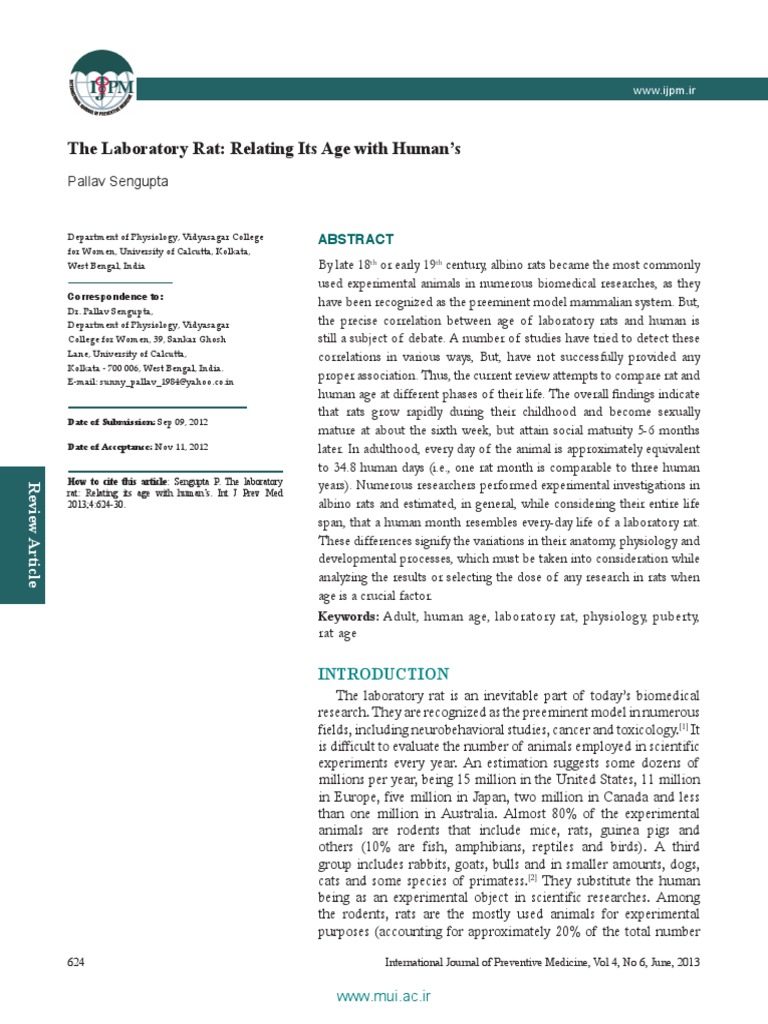 Rat Age Correlation with Human Years | PDF | Rat | Rodent