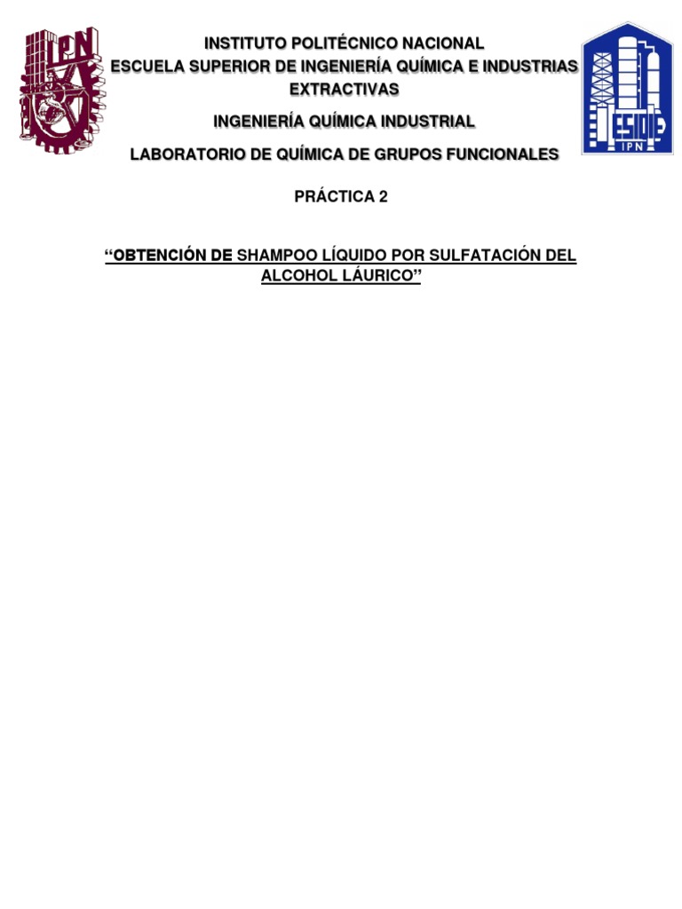 Obtención de Shampoo Por Sulfatación de Alcohol Laurico | PDF | Oxígeno ...