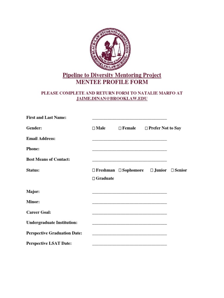 Pipeline To Diversity Mentoring Project Mentee Profile Form | PDF