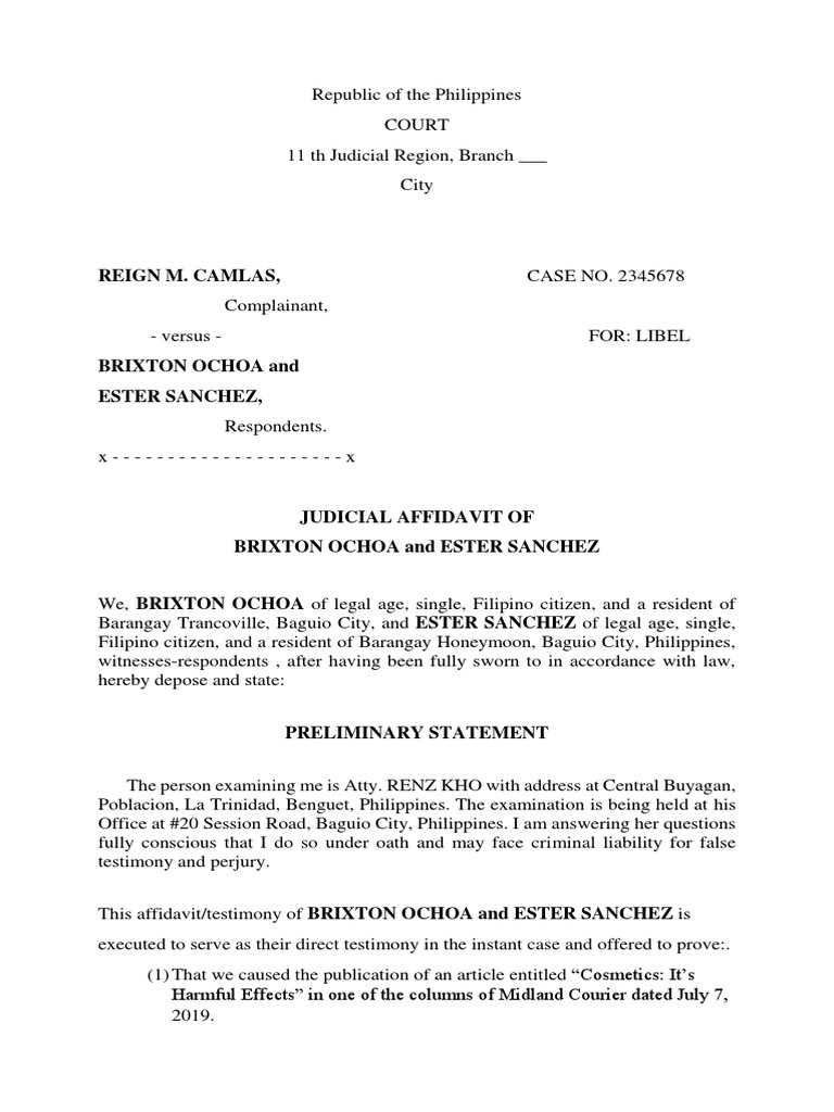 Sample J.A of Respondent in A Criminal Case For Libel | PDF | Affidavit ...
