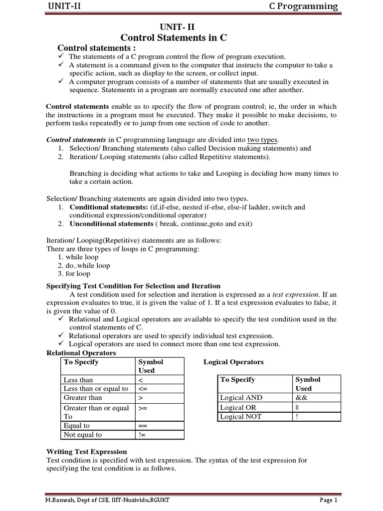 PSTC Unit II | Download Free PDF | Control Flow | Computer Programming