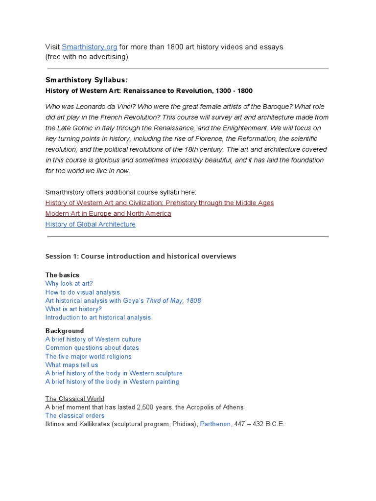 Smarthistory Syllabus - History of Western Art: Renaissance To ...