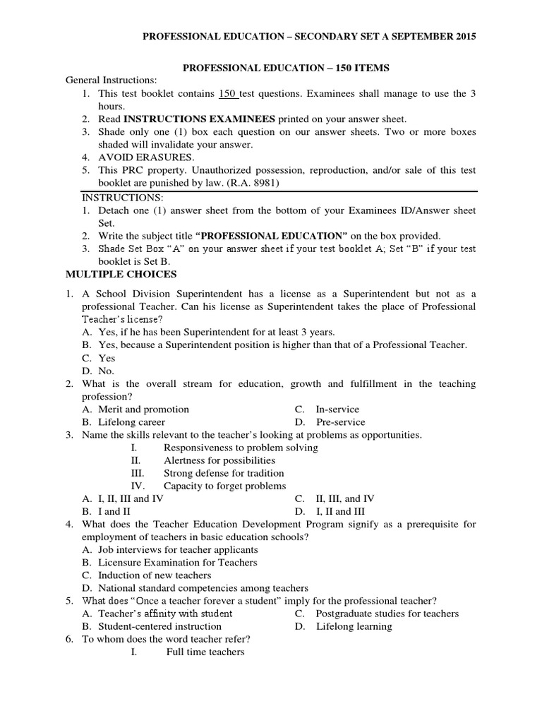 Professional Education Exam Guide | PDF | Test (Assessment ...