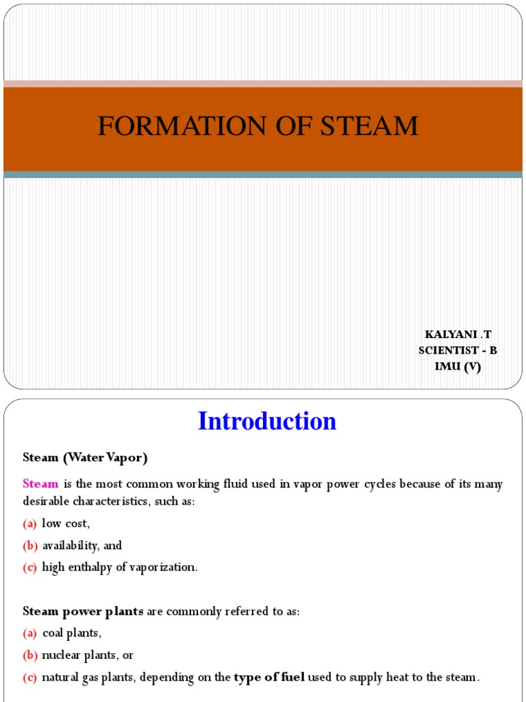 Formation of Steam: Kalyani .T Scientist - B Imu (V) | PDF | Steam ...