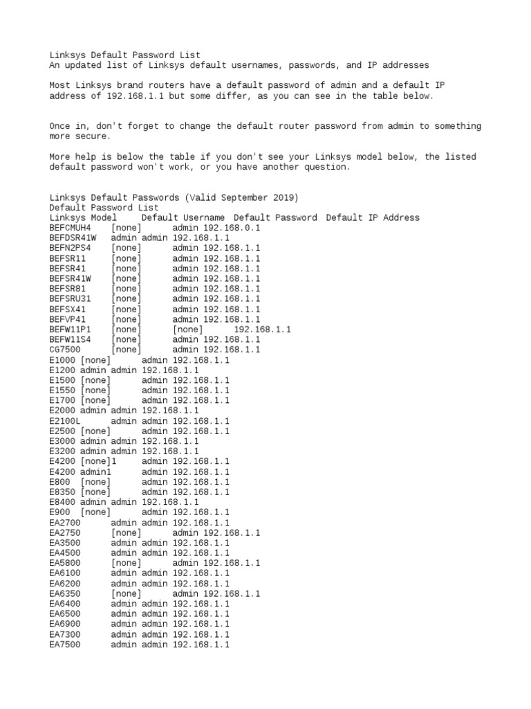Linksys Default Password List | PDF | Data Transmission | Digital ...