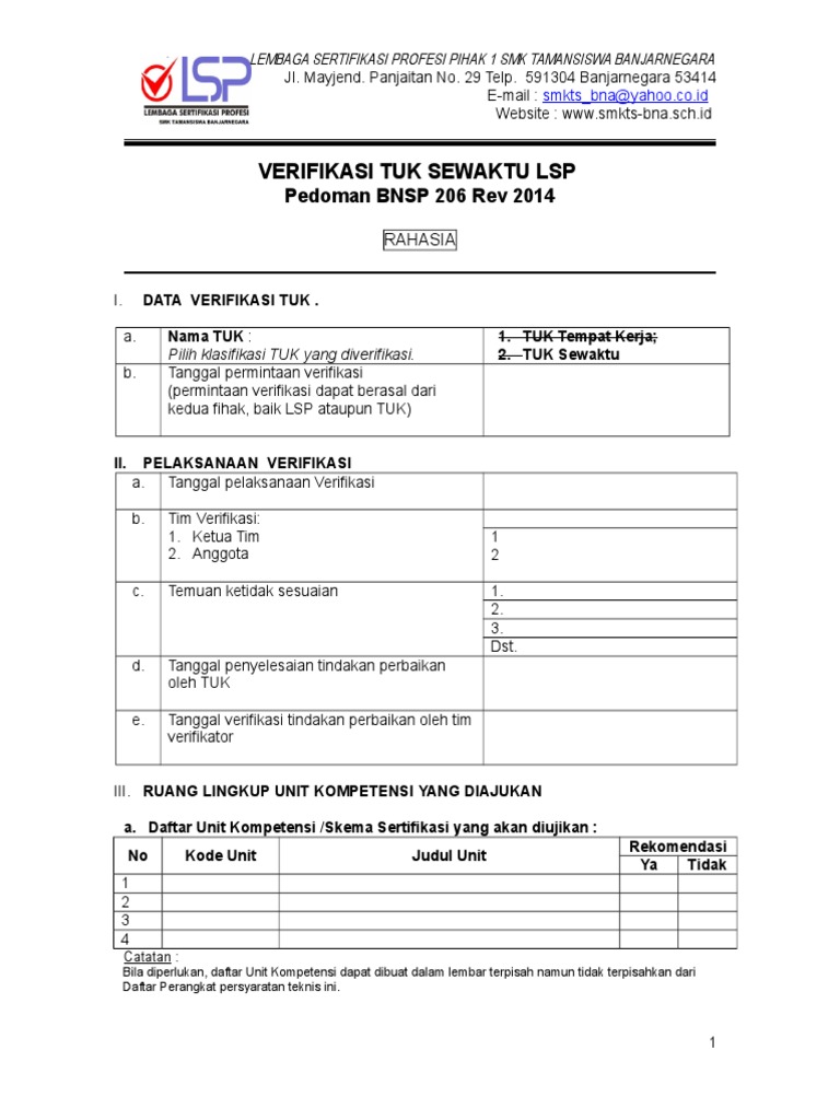 5 Form Verifikasi TUK | PDF