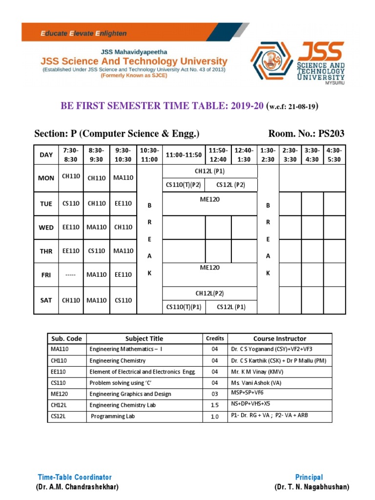 Sjce Timetable | PDF | Science And Technology | Science