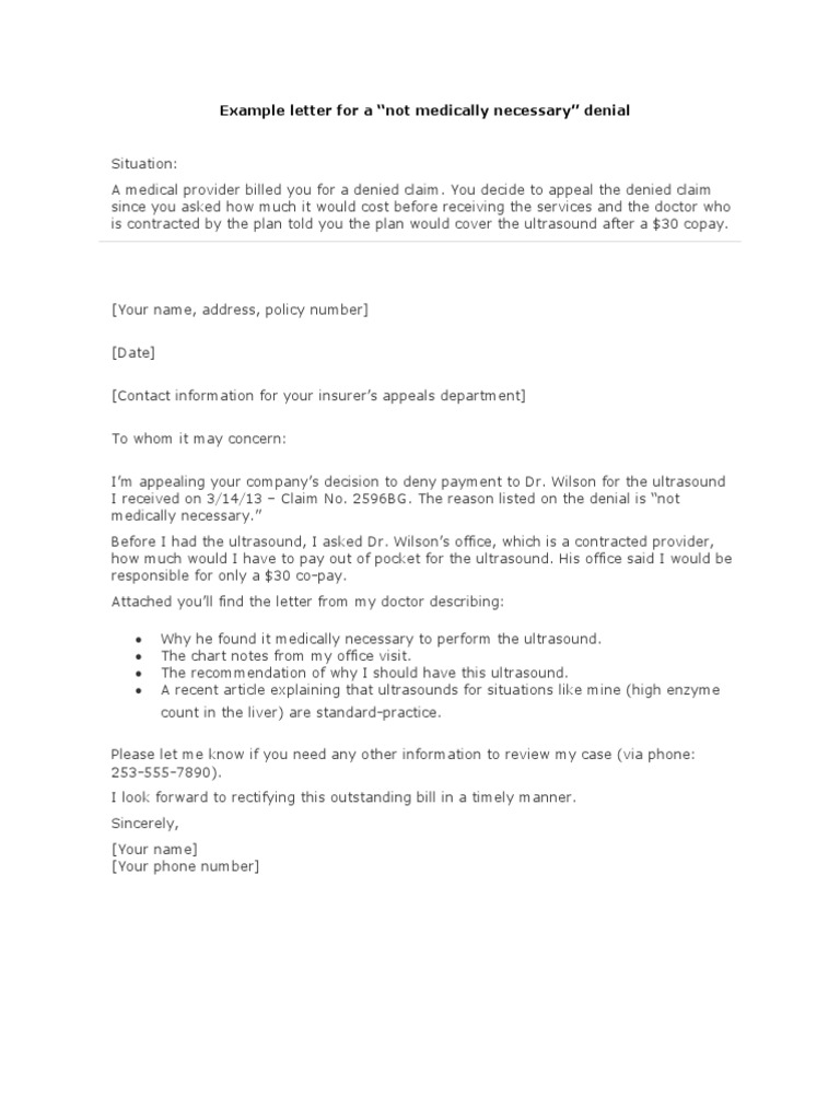 Example of Not Medically Necessary Appeal Letter | PDF