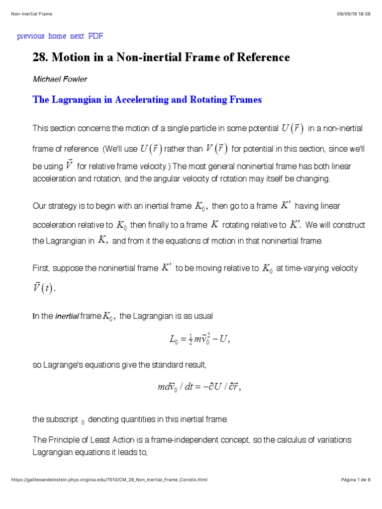 Non Inertial Frame | PDF | Lagrangian Mechanics | Equations Of Motion