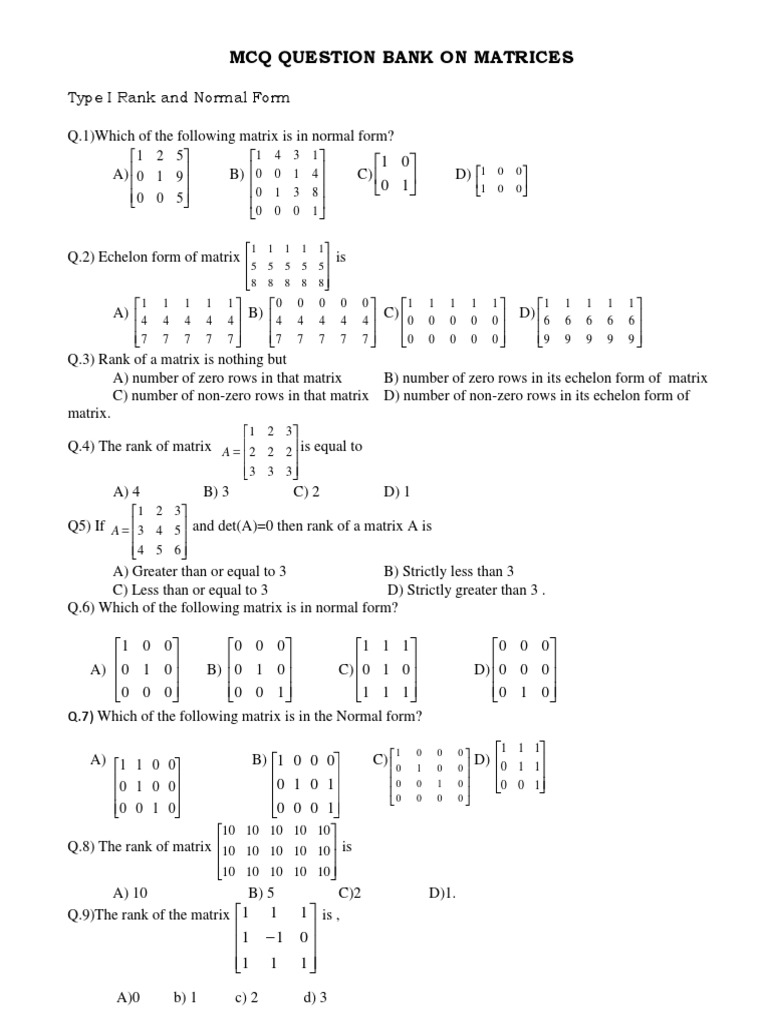 9387 Matrices MCQ PDF | PDF | Eigenvalues And Eigenvectors | System Of Linear Equations