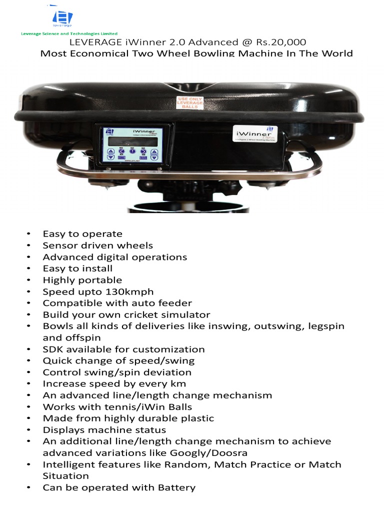 iWinner 2.0 Advanced Bowling Machine | PDF | Ball And Bat Games | Cricket