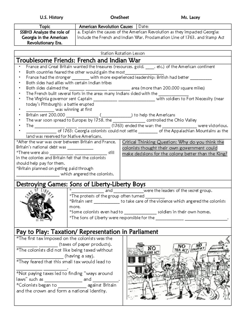 ss8h3 Causes of The Am Rev Stations Onesheet | PDF | French And Indian ...