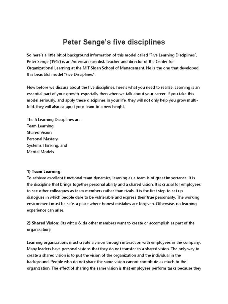 Five Learning Disciplines | PDF | Goal | Thought