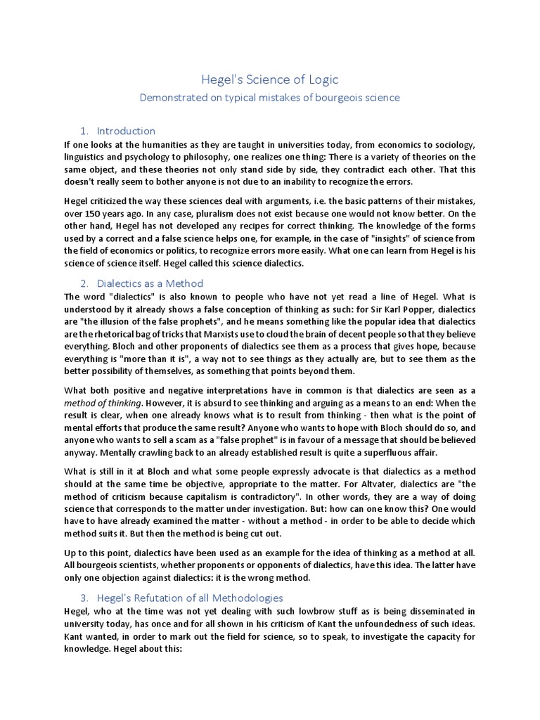Hegels Science of Logic | PDF | Dialectic | Causality