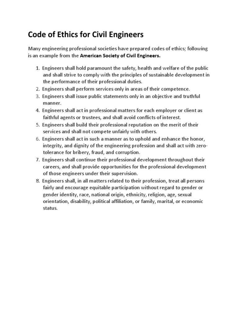 Code of Ethics For Civil Engineers | PDF