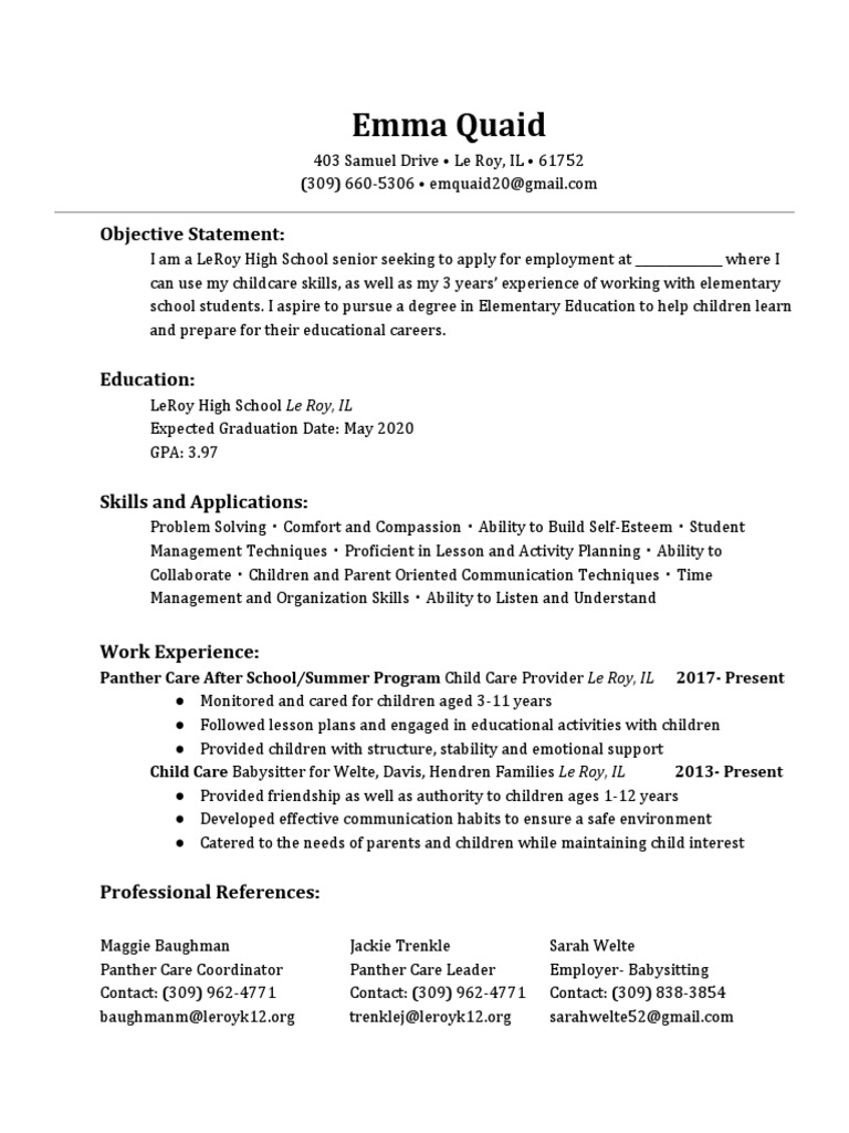 Emma Quaid - Resume | PDF