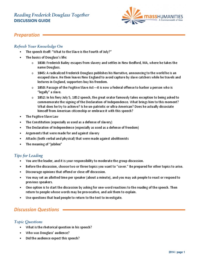 Frederick Douglass What To The Slave Is Fourth of July Discussion Guide ...