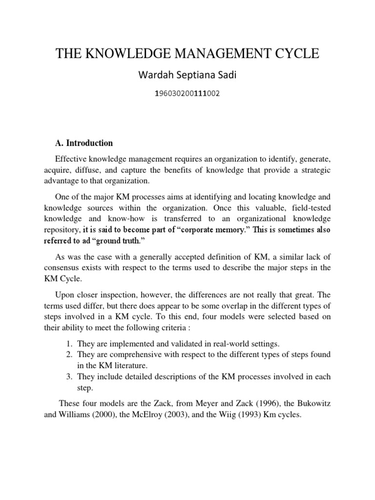 TIA WARDAH Knowledge Management Cycle | PDF | Knowledge Management | Knowledge