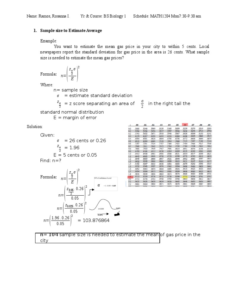 Sample Size To Estimate Average | PDF | Sample Size Determination ...