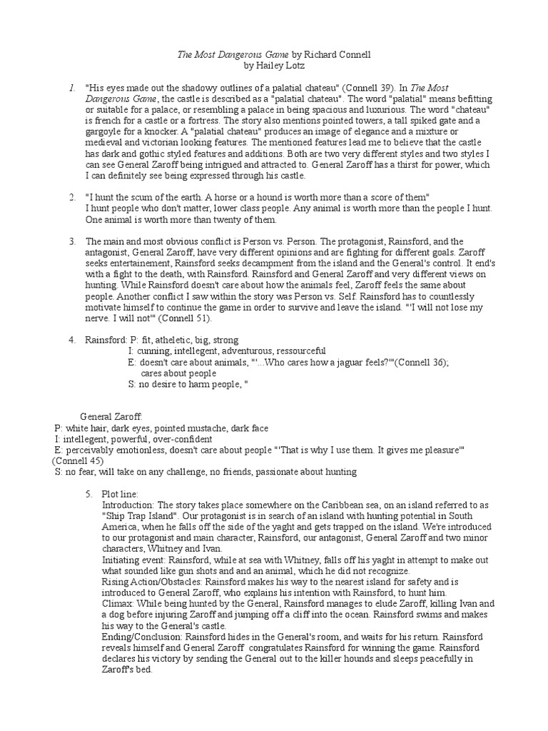 The Most Dangerous Game Analysis | PDF