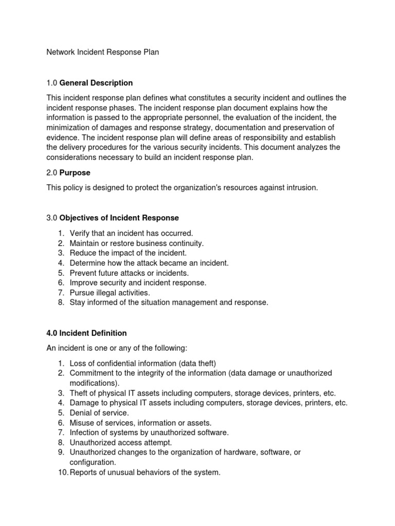 Network Incident Response Plan | PDF | Incident Management | Computer ...